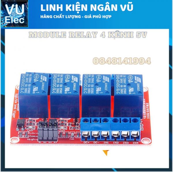 Module Relay 4 Kênh 5VDC | cafelinhkien.com